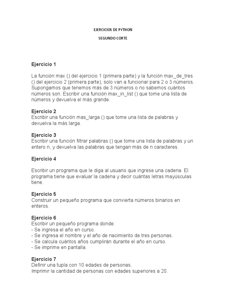 Ejercicios de Python Segundo Corte | PDF | Python (lenguaje de ...