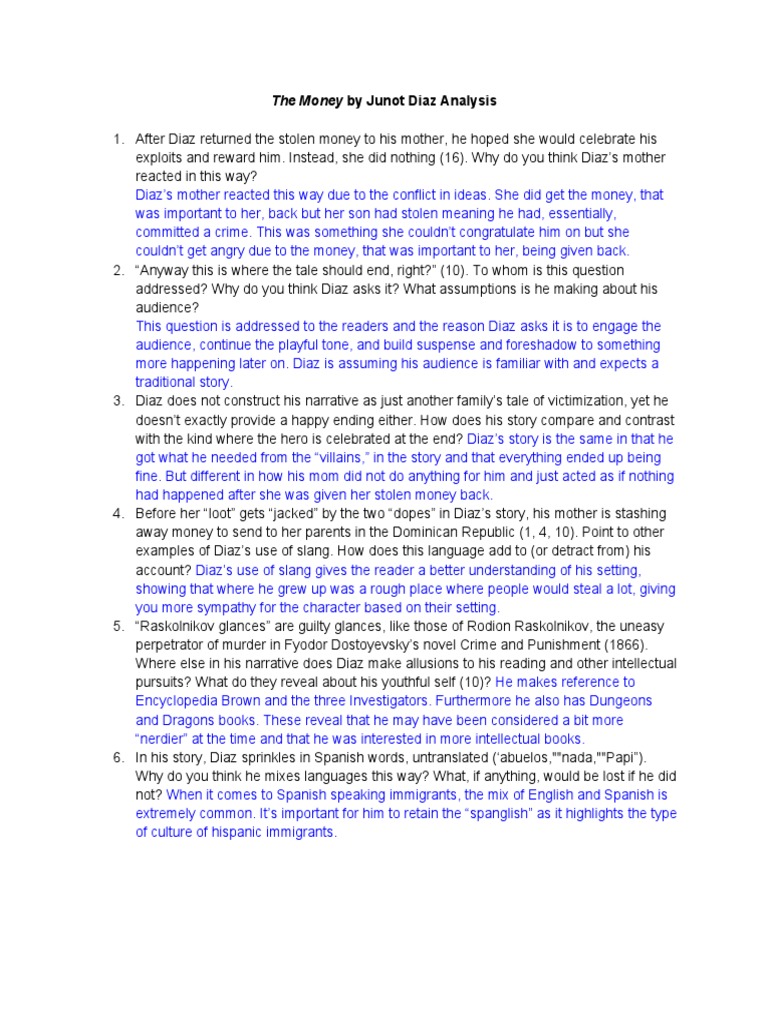 Analysis of Junot Diaz's "The Money" | PDF | Crime And Punishment