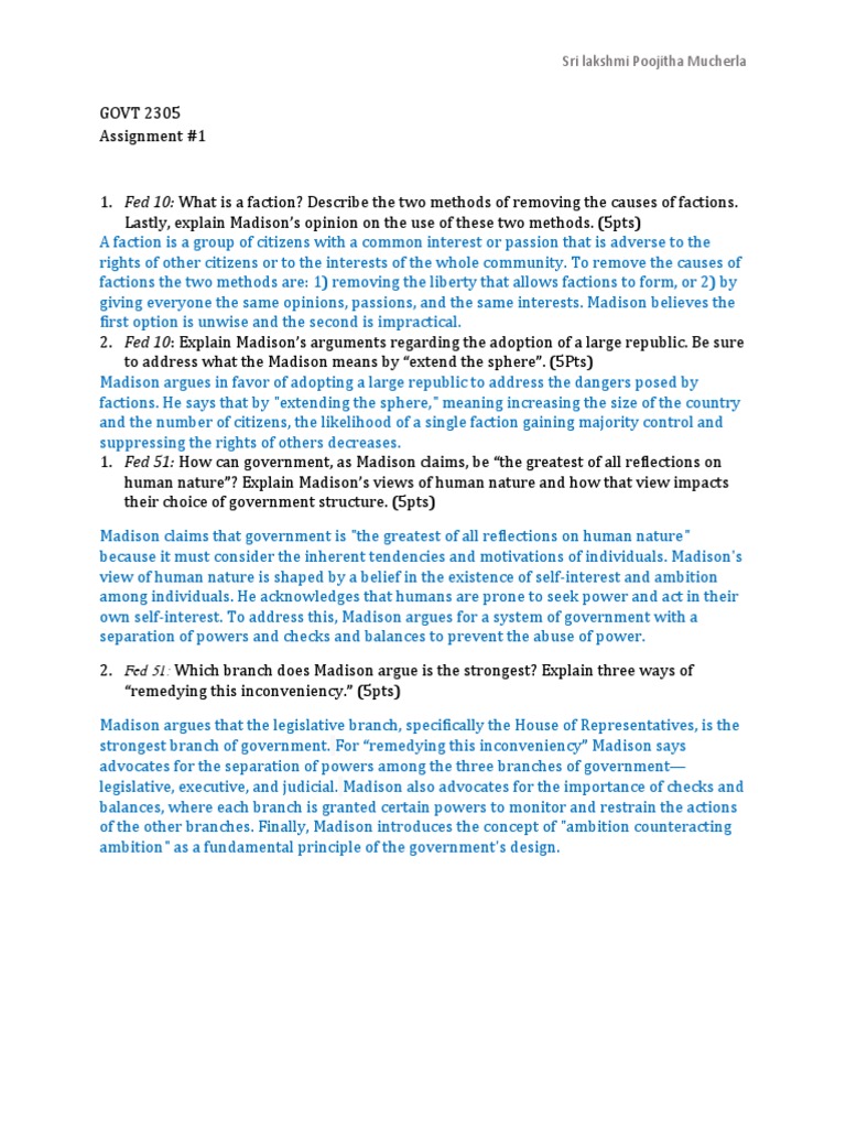 Federalist Papers Assignment SU23 | PDF