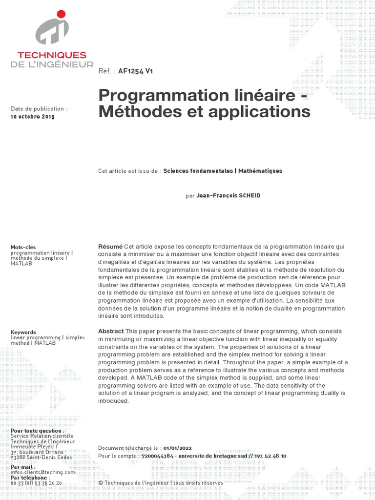 Programmation Linéaire - Méthodes Et Applications | PDF | Optimisation linéaire | Optimisation ...