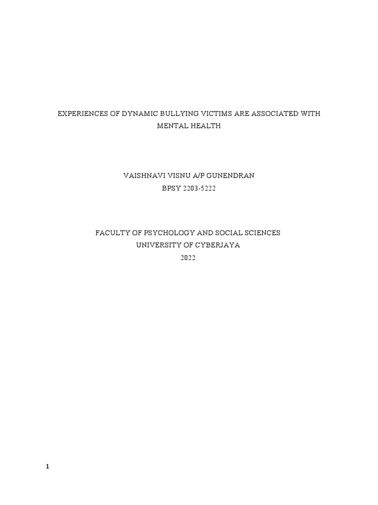 Bullying's Impact on Adult Mental Health | PDF | Bullying | Survey ...