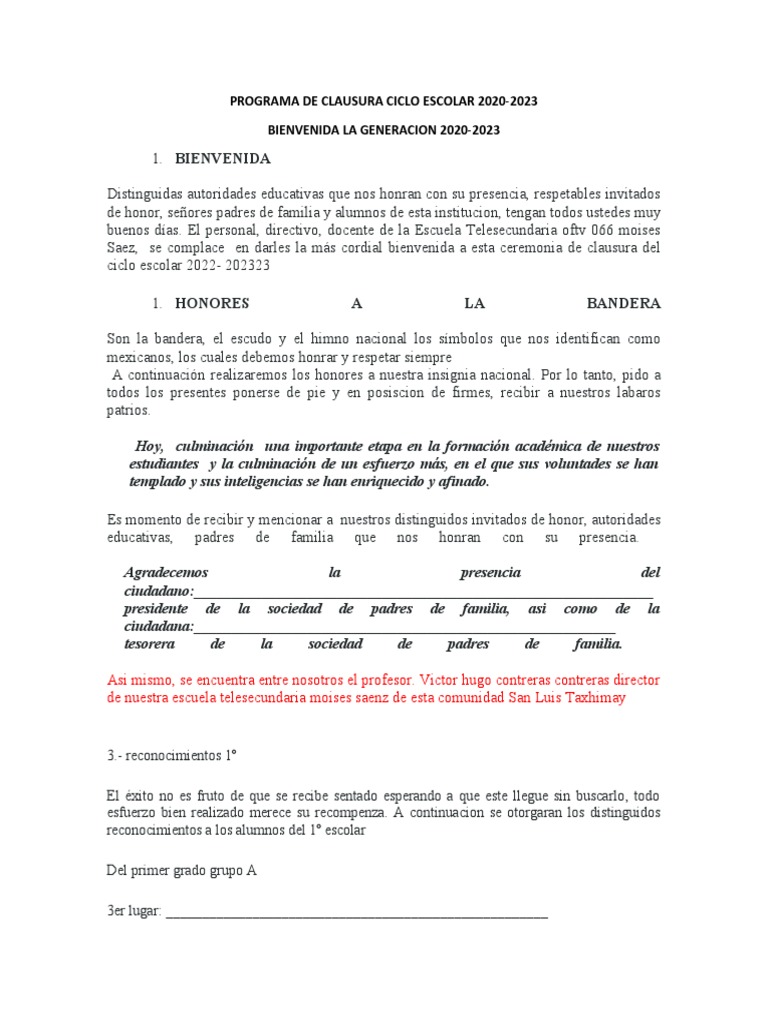 Clausura Ciclo Escolar 2020-2023 | PDF