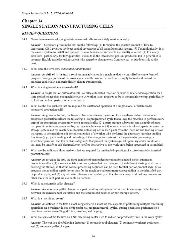 Chapter 14 SINGLE STATION MANUFACTURING CELLS - PDF | PDF
