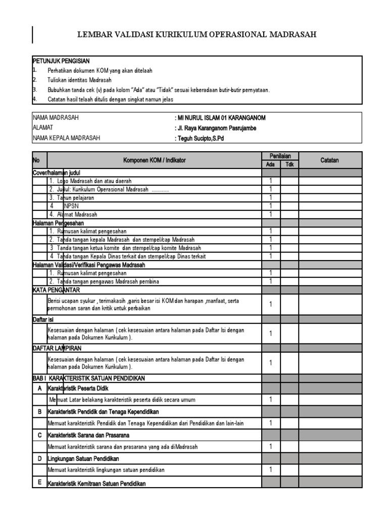 Instrumen Validasi KOM | PDF