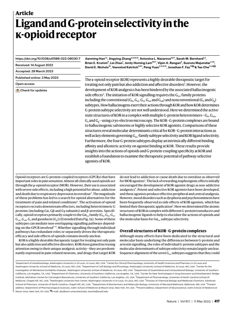 Ligand and G-protein Selectivity in the Κ-opioid Receptor | PDF ...