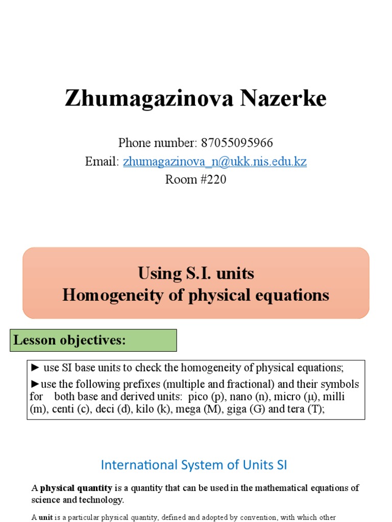 SI Units & Equations Guide | PDF | International System Of Units ...