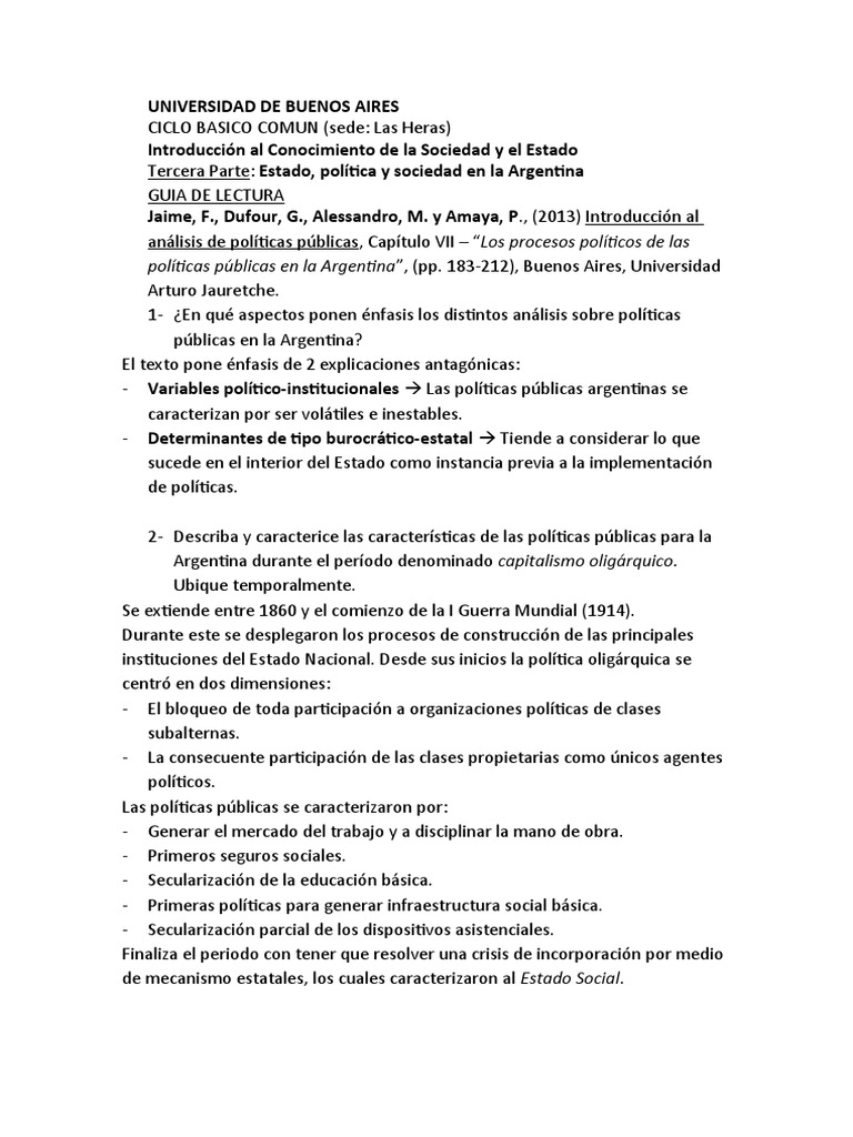 Guia de Lectura Dufour, Alessandro | PDF | Argentina | Estado (política)