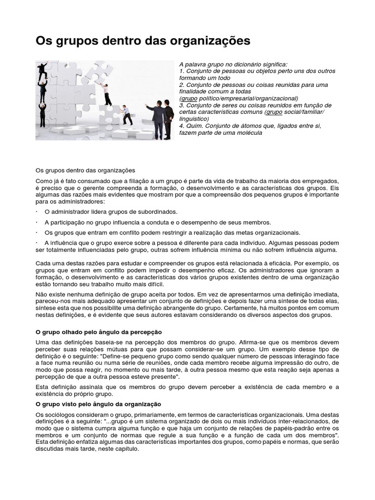 Grupos Organizacionais: Tipos e Dinâmicas | PDF | Carreira e Crescimento