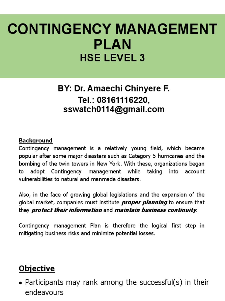Contingency Plan Manual | PDF | Emergency Management | Emergency