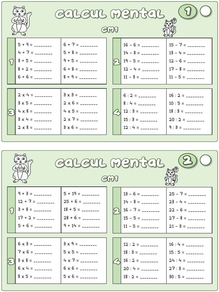 Calcul Mental Op CM1 | PDF