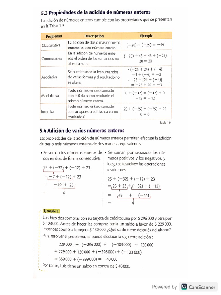 Adición de Números Enteros | PDF