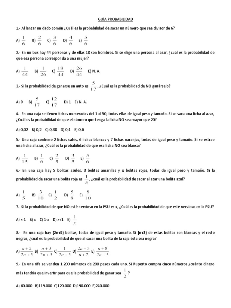 Guía Probabilidades | PDF | Probabilidad