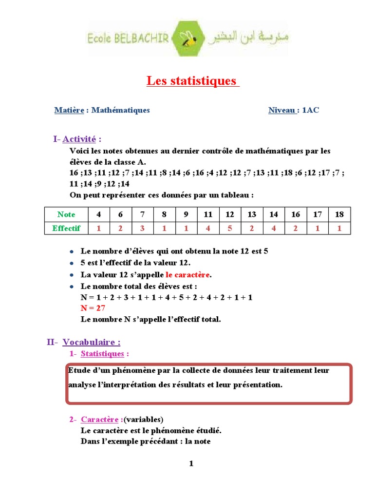 KHAZRAJI - 1 - Cours Statistiques - 1111-1AC - 2020 2 | PDF | Méthodes et références pédagogiques