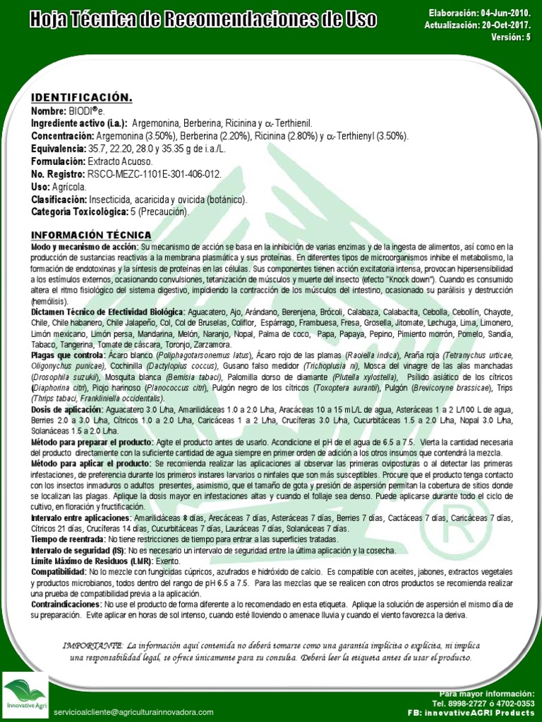 Biodie. Ficha Tecnica | PDF | Salud y bienestar