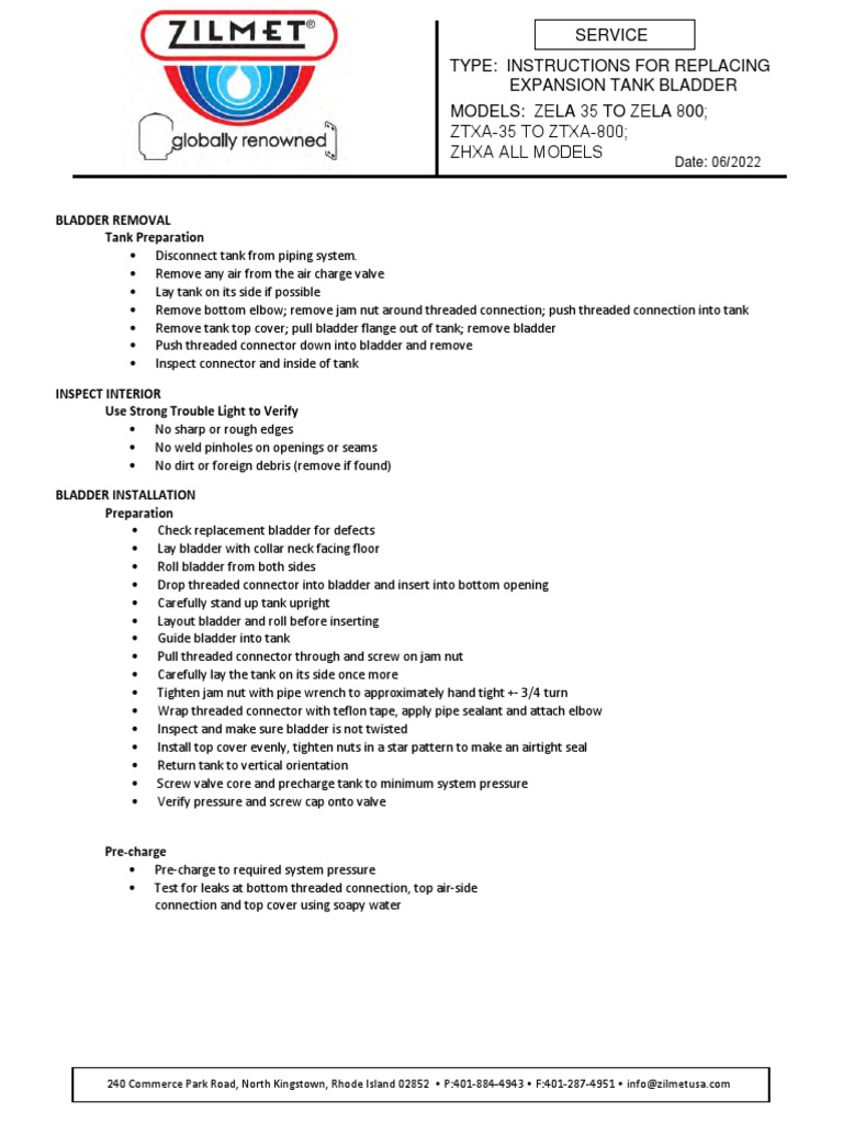 Bladder Replacement Instructions 1 | PDF