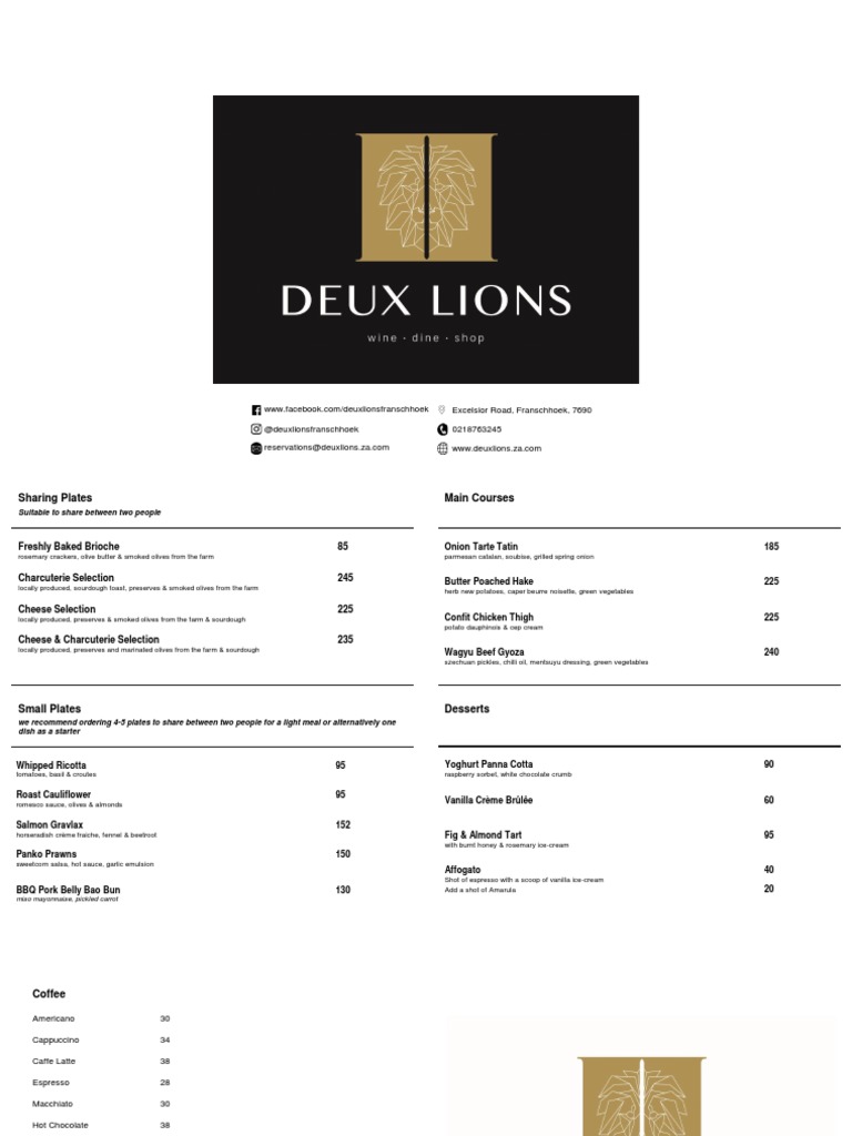 Deux Lions Menu Updated | PDF | Pickling | Drink
