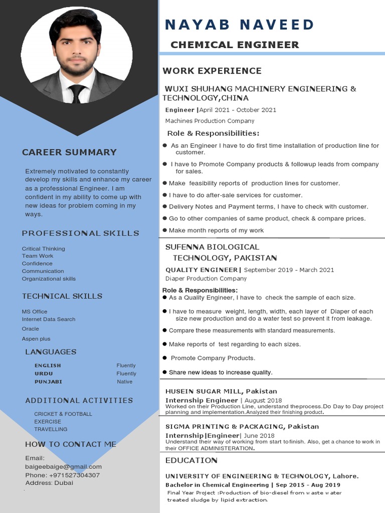 Chemical Engineer Cv | PDF