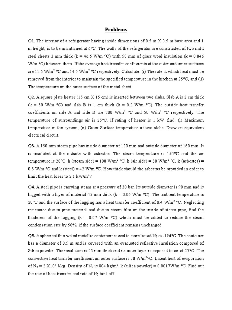 Problems With Solutions | PDF | Heat Transfer | Thermal Insulation