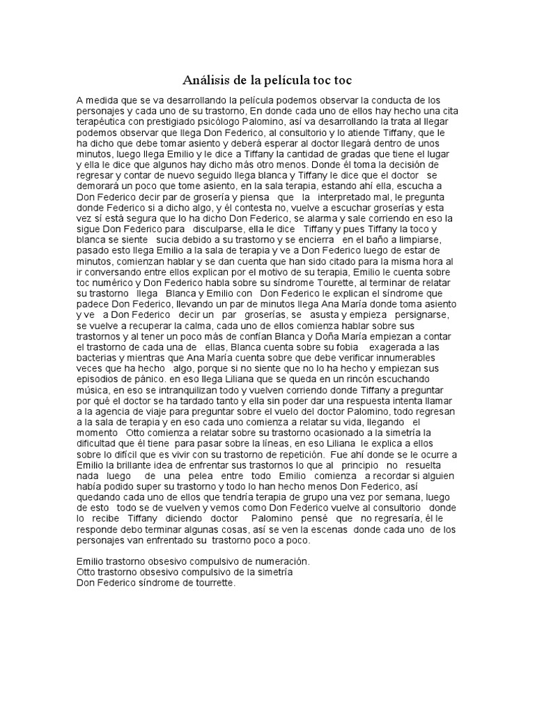 Análisis de "Toc Toc": Trastornos y Terapia | PDF | Relaciones personales, crianza y desarrollo ...