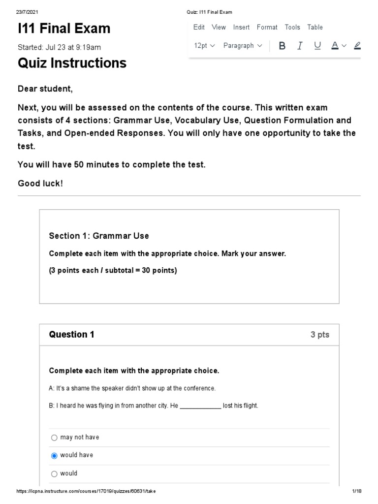 Quiz - I11 Final Exam | PDF