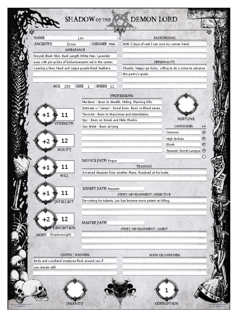 SotDL Character Sheet Fillable | PDF