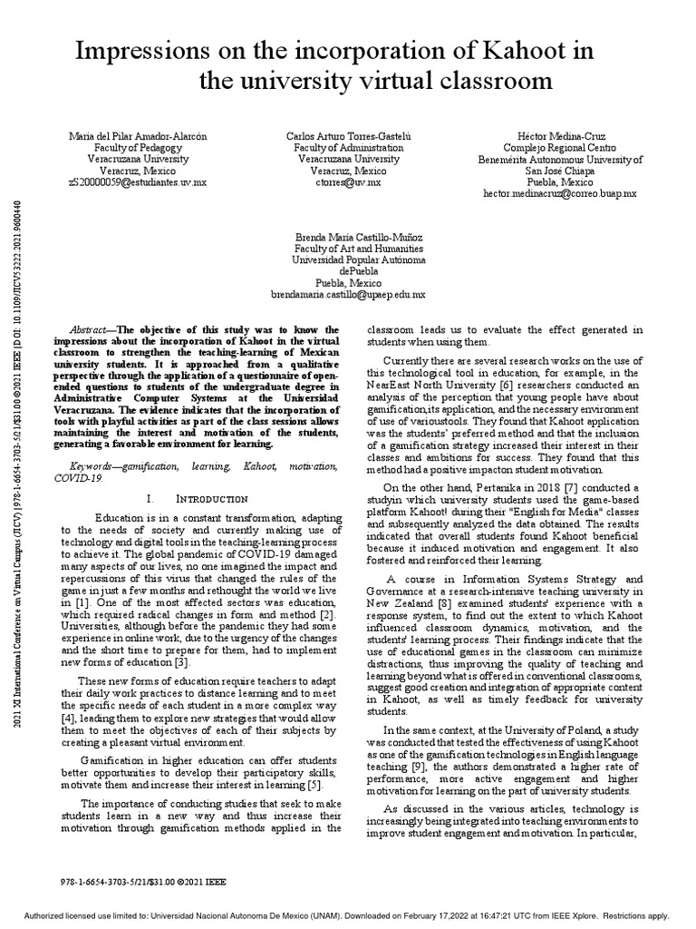 Impressions On The Incorporation of Kahoot in The University Virtual Classroom | PDF | Learning ...