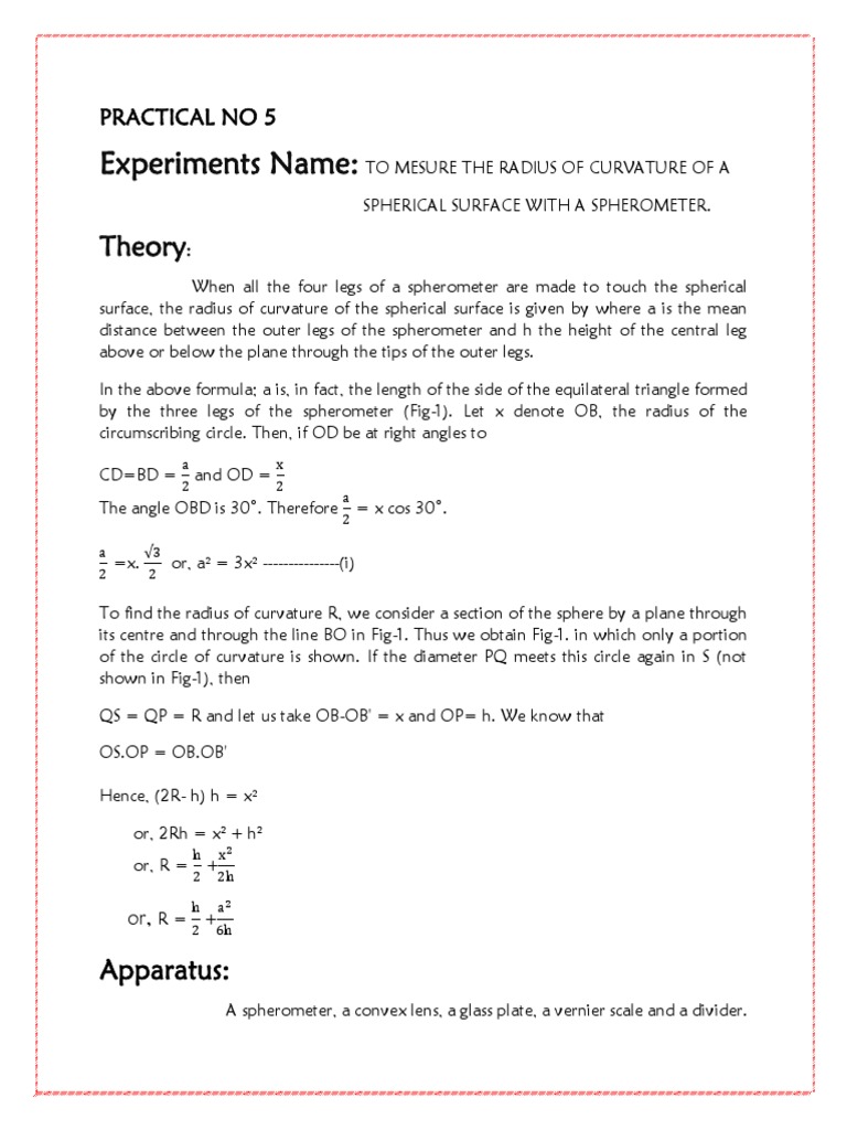 To Mesure The Radius of Curvature of A Spherical Surface With A ...