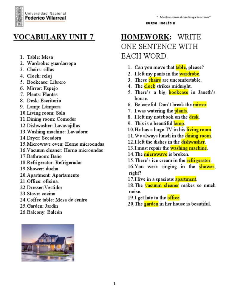 Vocabulary Unit 7 | Pdf