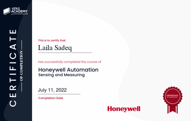Honeywell Automation_Certificate of Completion | PDF