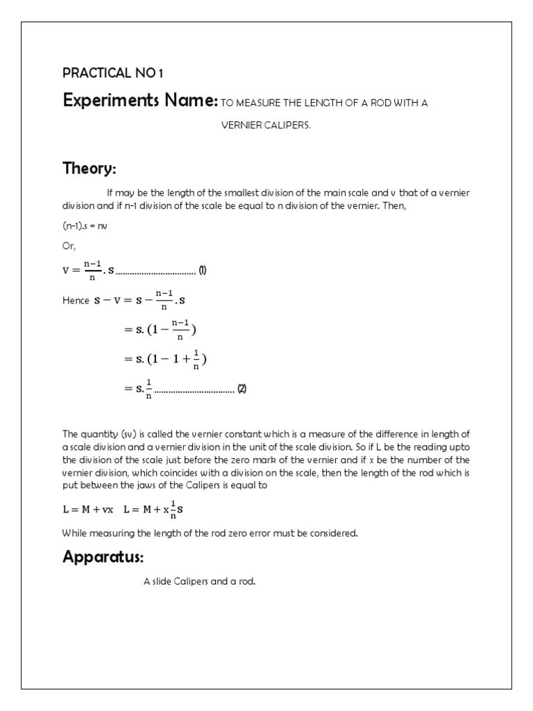 To Measure The Length of A Rod With A Vernier Calipers | PDF | Metrology