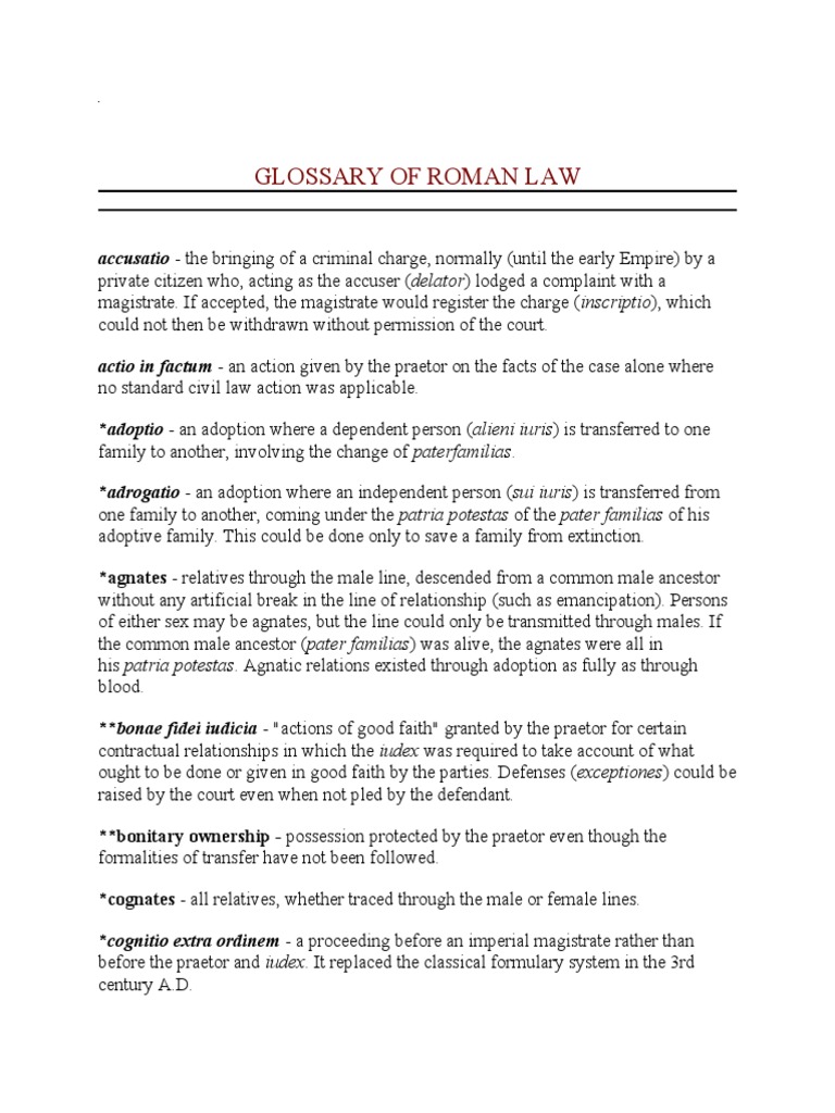 Glossary of Roman Law | PDF | Roman Law | Ancient Rome