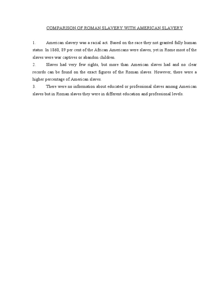 Roman vs. American Slavery Comparison | PDF