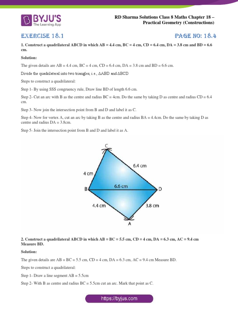 RD Sharma Solutions Class 8 Maths Chapter 18 Practical Geometry Constructions | PDF | Elementary ...