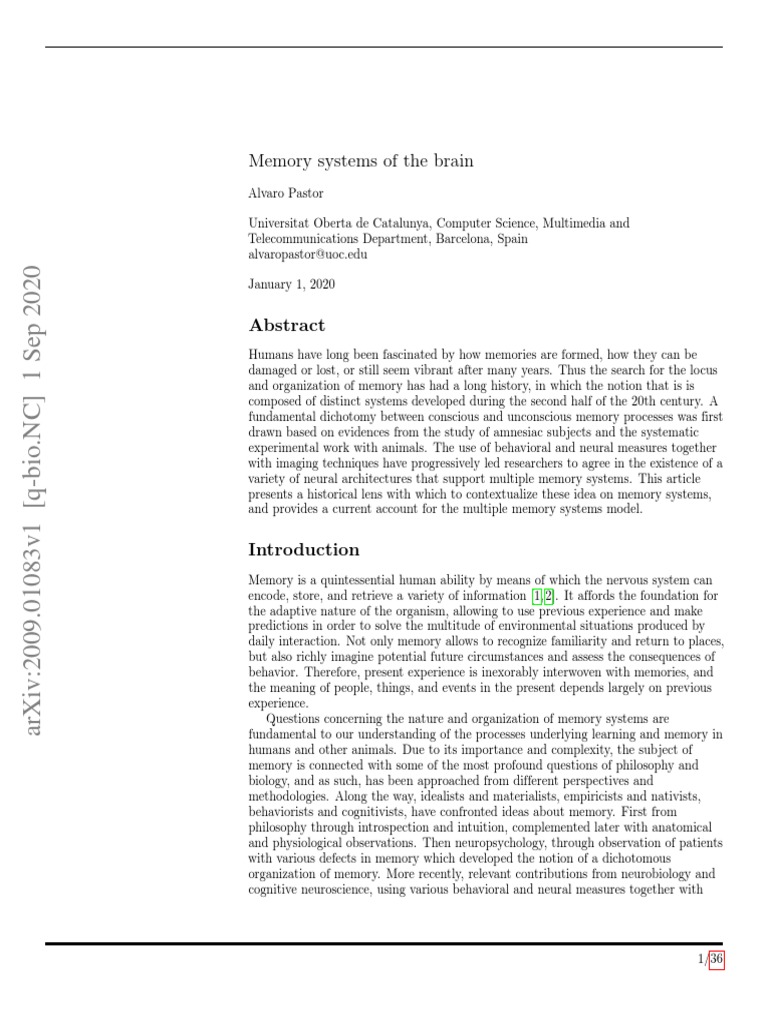 Memory Systems Of The Brain Pdf Memory Long Term Memory 