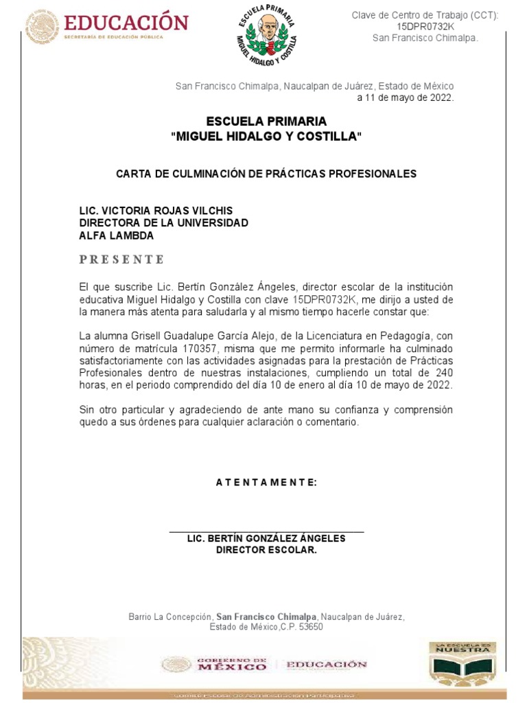 Carta de Culminacion Practicas Valentin | PDF
