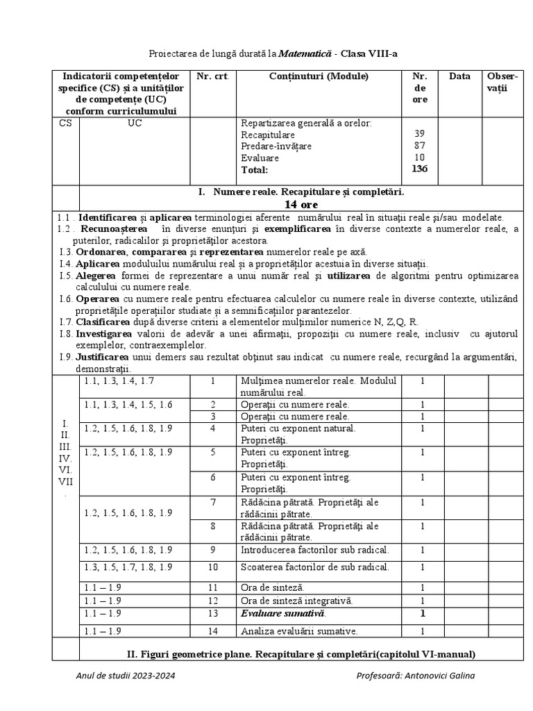 PLD Clasa 8 - Mate-2023-2024 | PDF