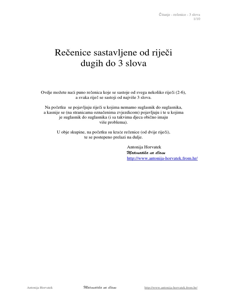 Citanje Recenice 3 Slova | PDF