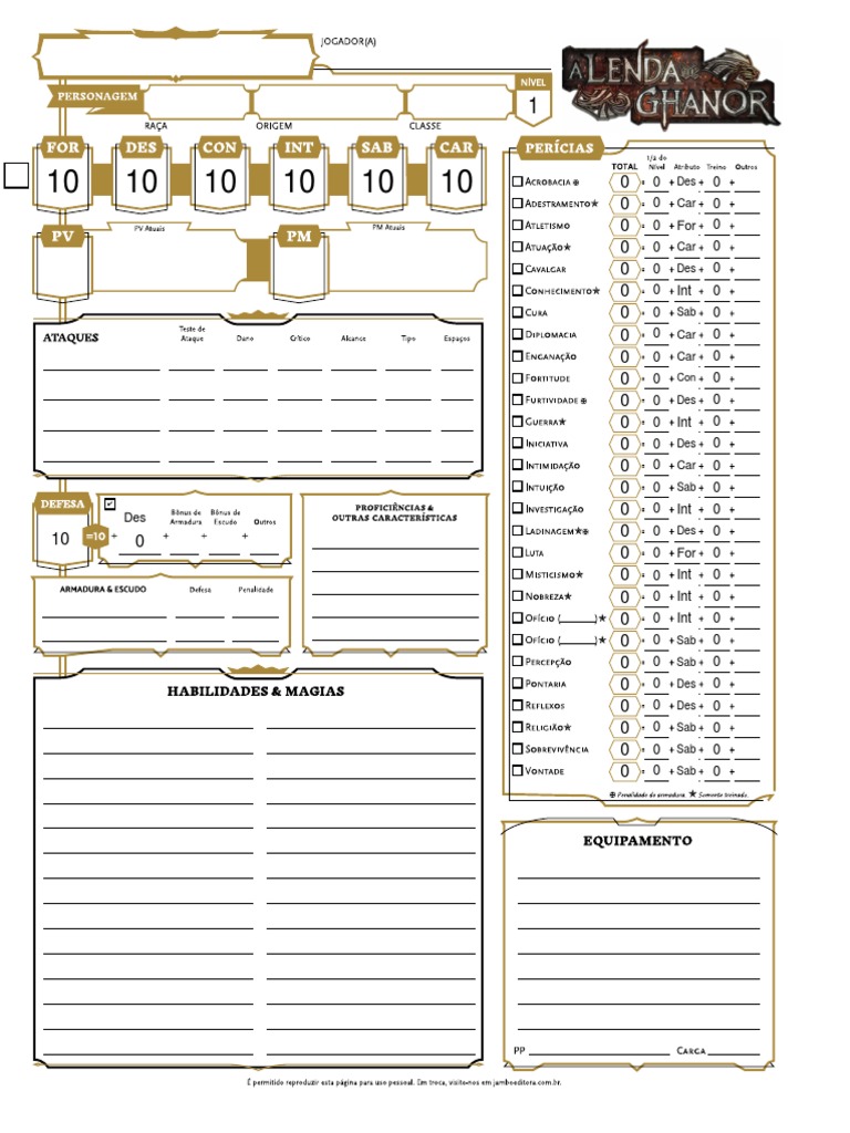 Ficha Interativa RPG Ghanor | PDF