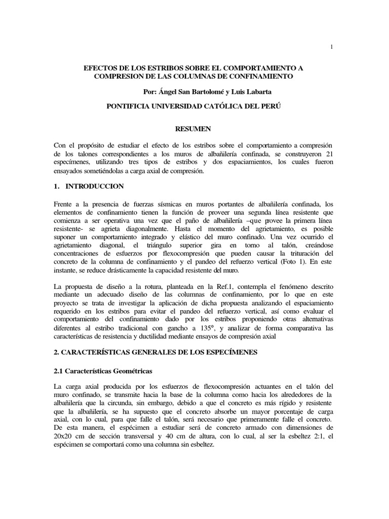 Estribos en Columnas 20x20: Efectos y Medidas | PDF | Hormigón | Pandeo