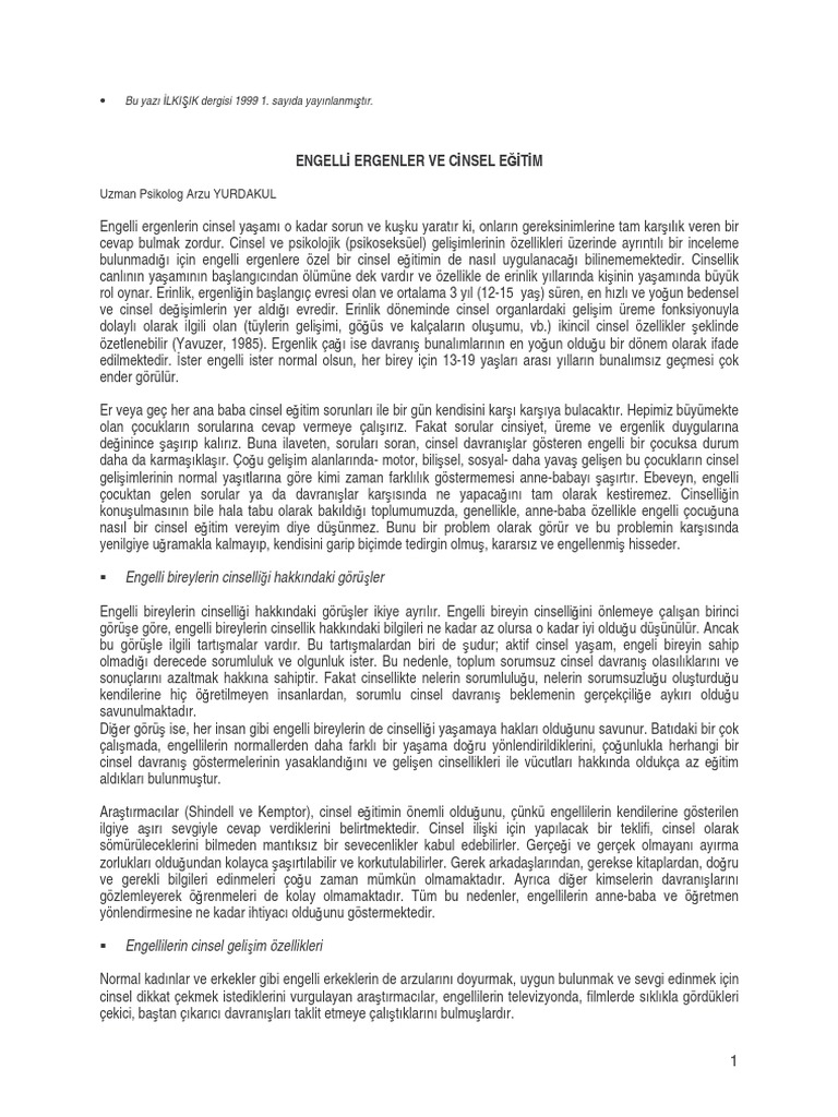 07 Engelli Ergenler Ve Cinsel Egitim | PDF