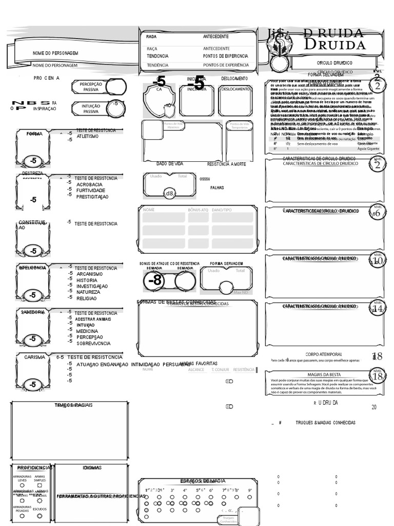 DND 5e Ficha Druida Editavel | PDF