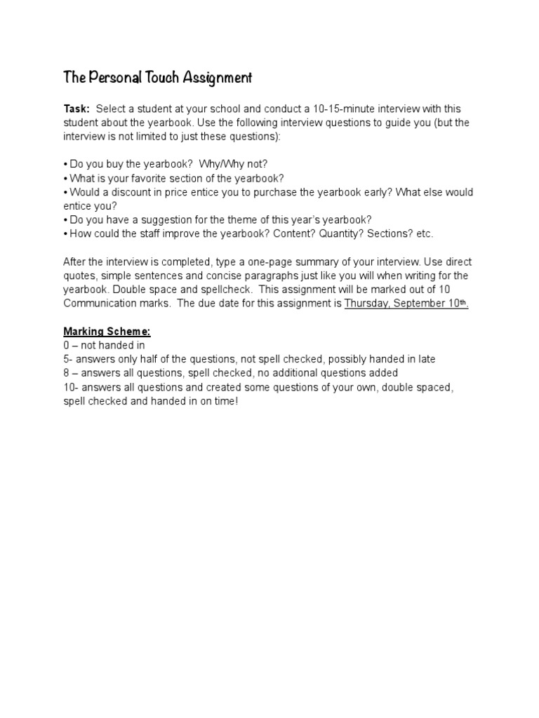 Yearbook Interview Assignment Guide | PDF