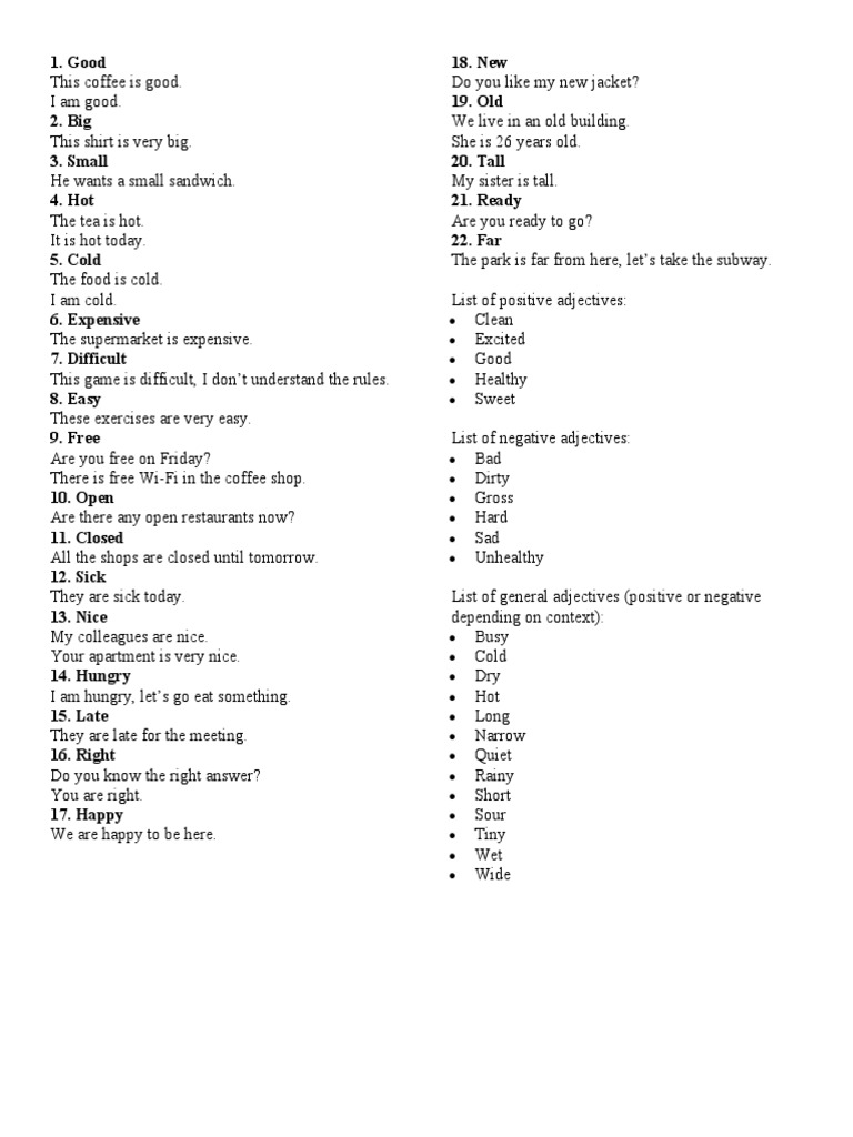 Adjectives Pdf Food And Drink Foods