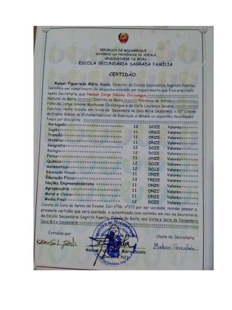 Certificado 10 Classe | PDF