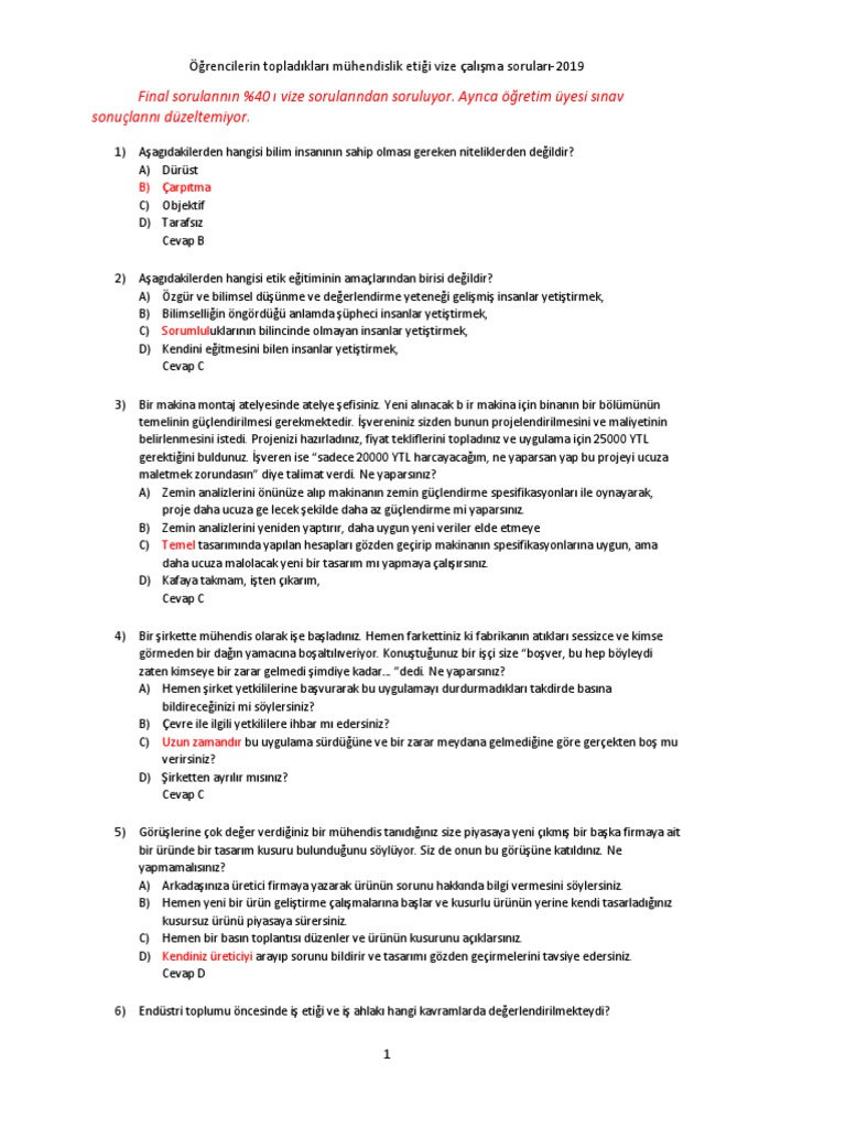 Mühendislik Etiği Vize + Final | PDF