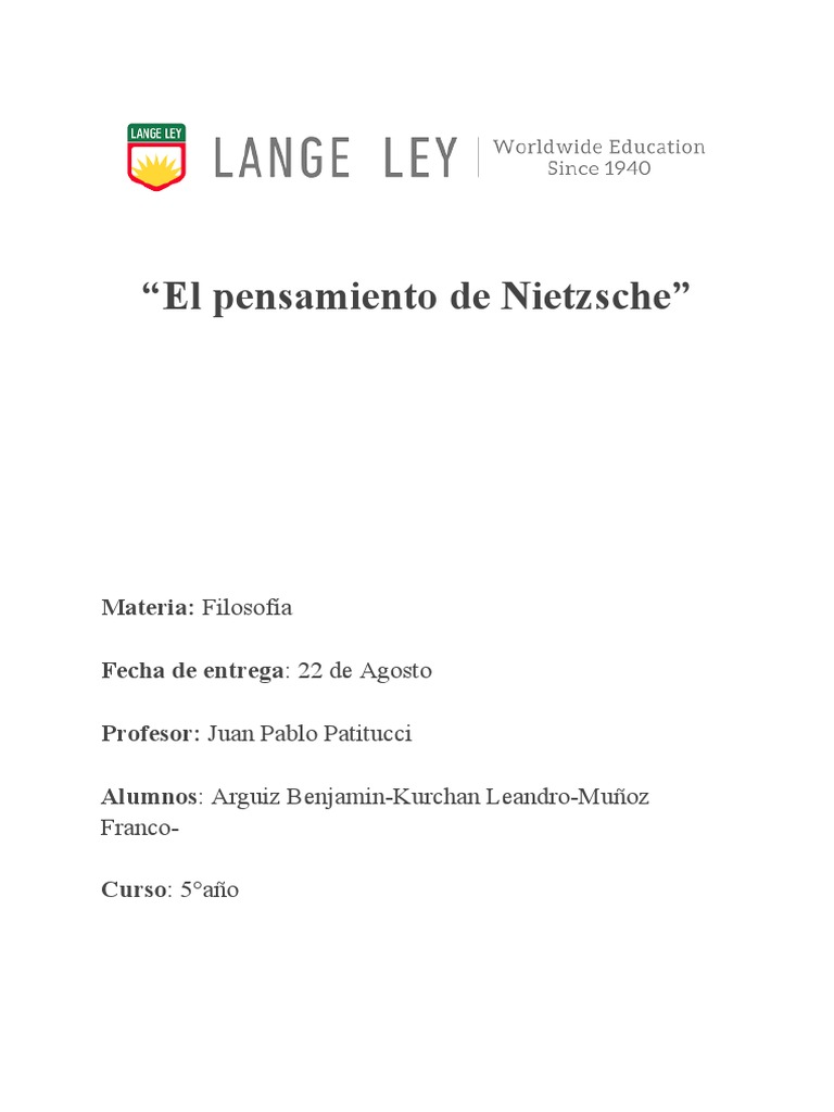 Trabajo Práctico - El Pensamiento de Nietzsche | PDF | Friedrich ...