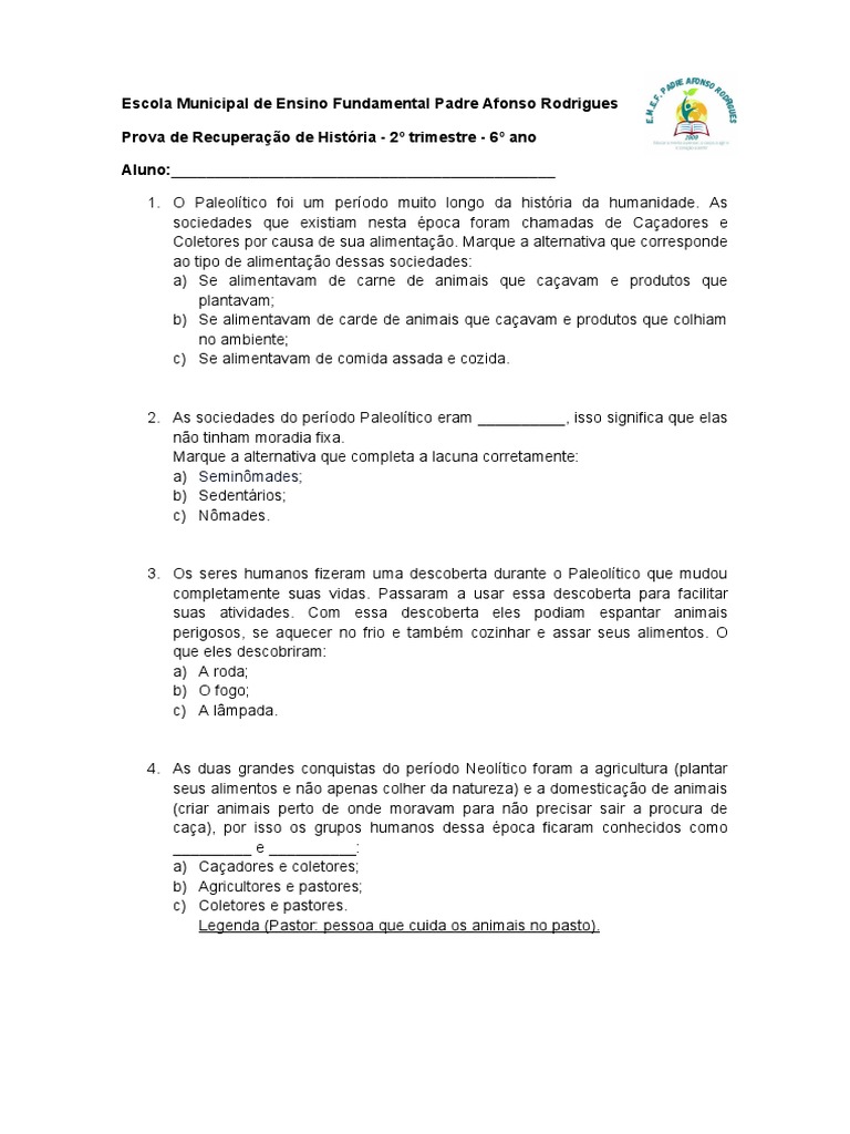 Recuperação 2° Tri Hist 6 | PDF Recuperação 2° Tri Hist 6 | PDF