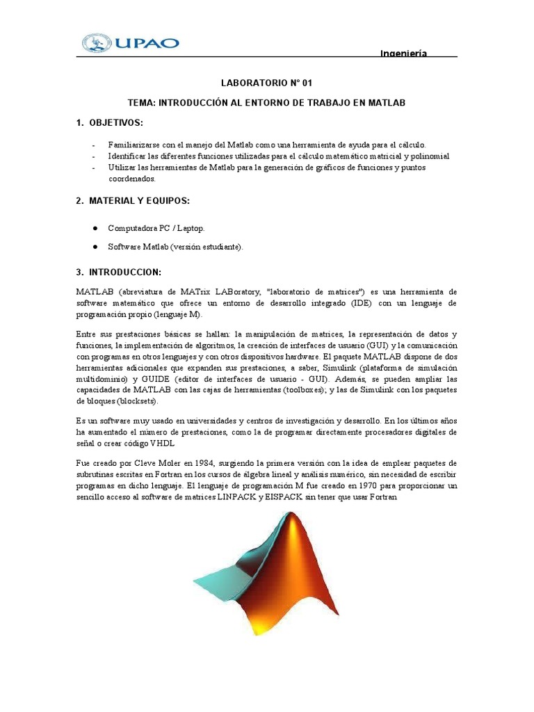 Lab Nº01 - Introducción Al Entorno de Trabajo en Matlab | PDF | Matlab | Programación de ...