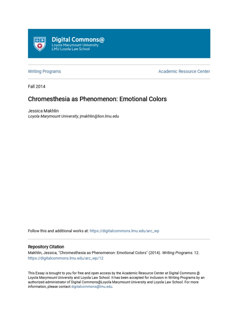 Chromesthesia As Enomenon - Emotional Colors | PDF | Emotions ...
