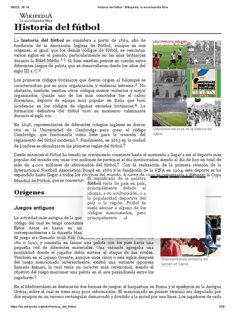 Historia Del Fútbol - Wikipedia, La Enciclopedia Libre | PDF ...